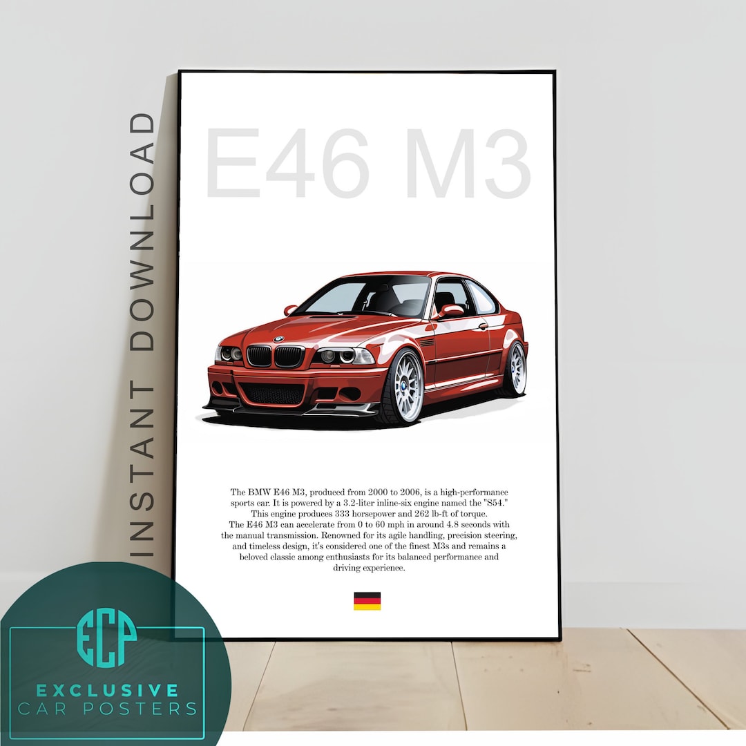 Poster BMW E46 M3 Coupe Print Car Art Illustration for Bmw M - Etsy