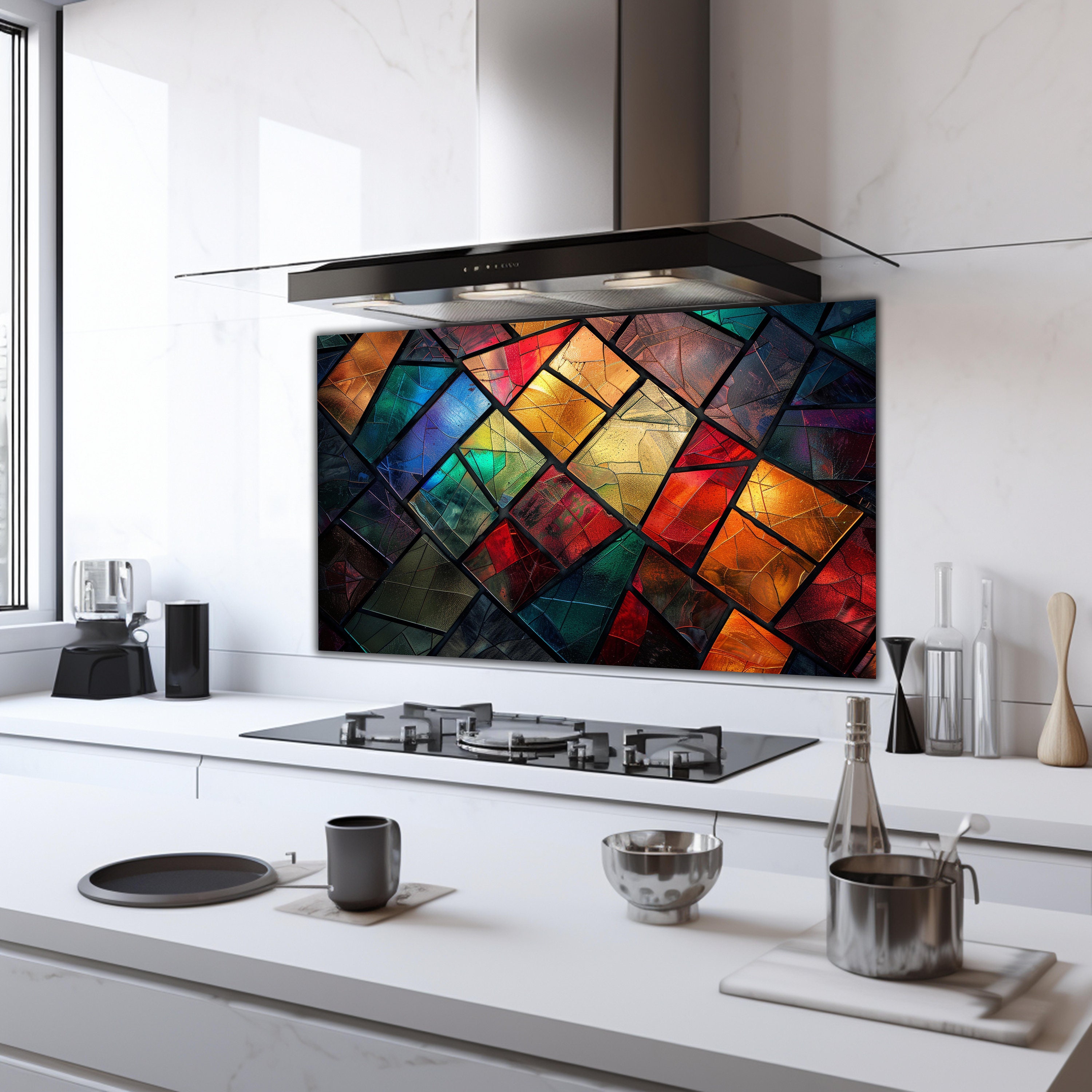 Colorful Mosaic Backsplash Tile-solid Tempered Glass Wall Protection ...
