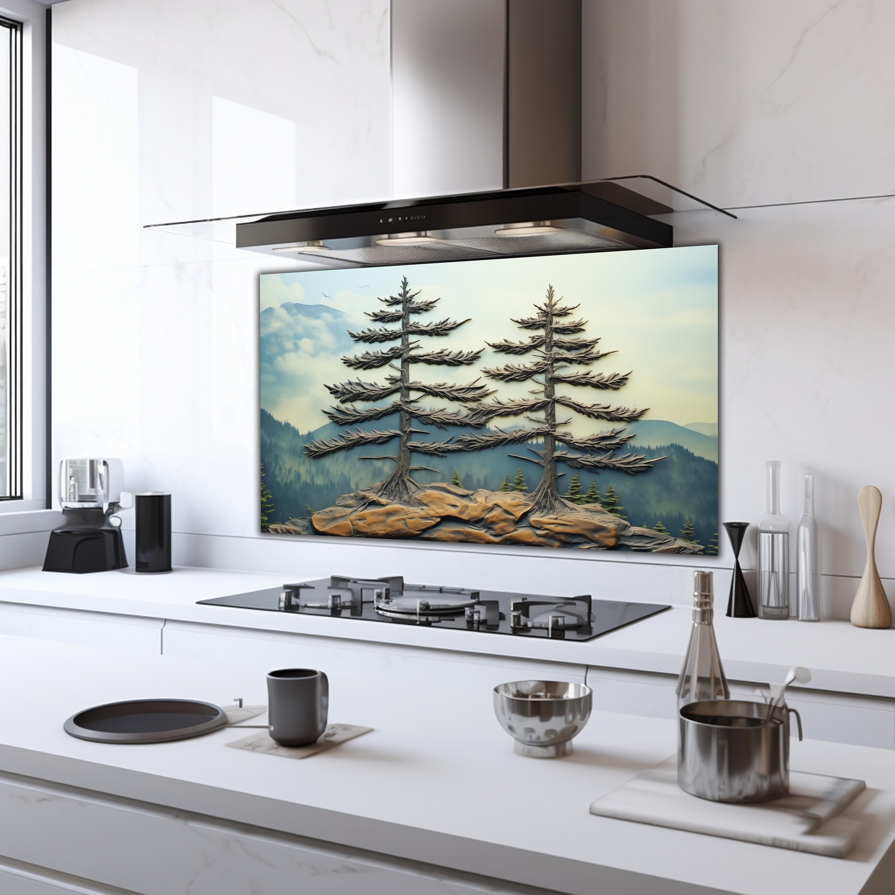 Tempered Glass Backsplash-pine Tree Backsplash Printing Tiles-metal ...