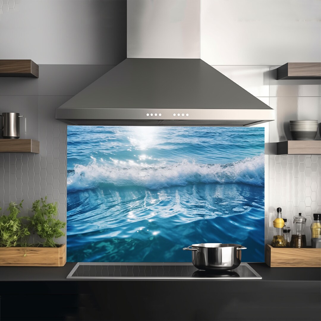 Tempered Glass Backsplash Tile-sea View Backsplash Tiles-stove ...