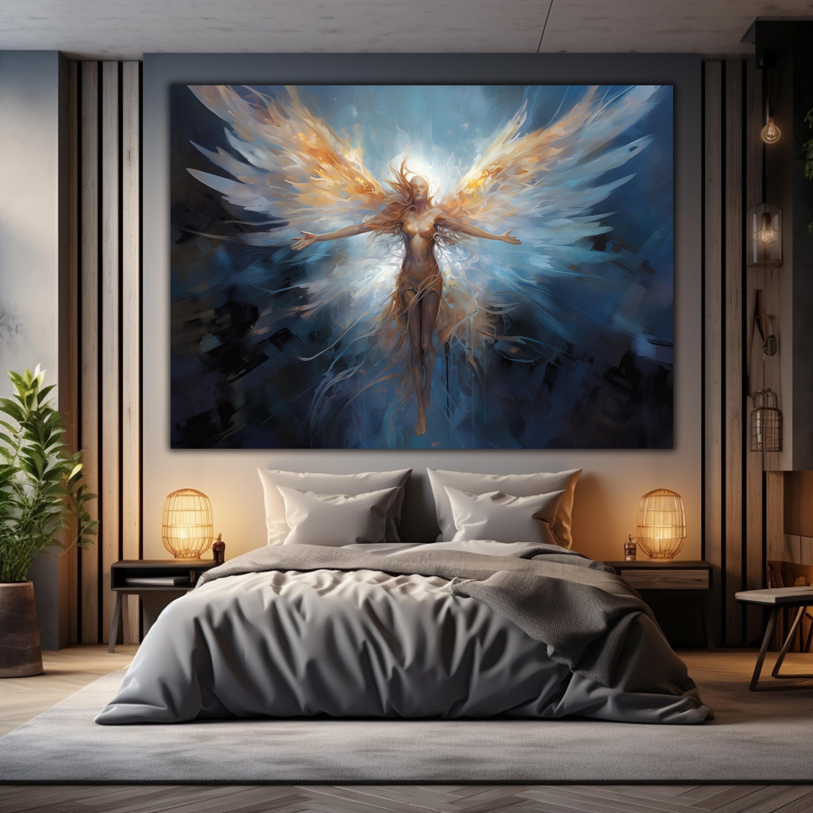 Abstract Angel Tempered Glass Wall Art-angel Wall Decor-angel Home ...