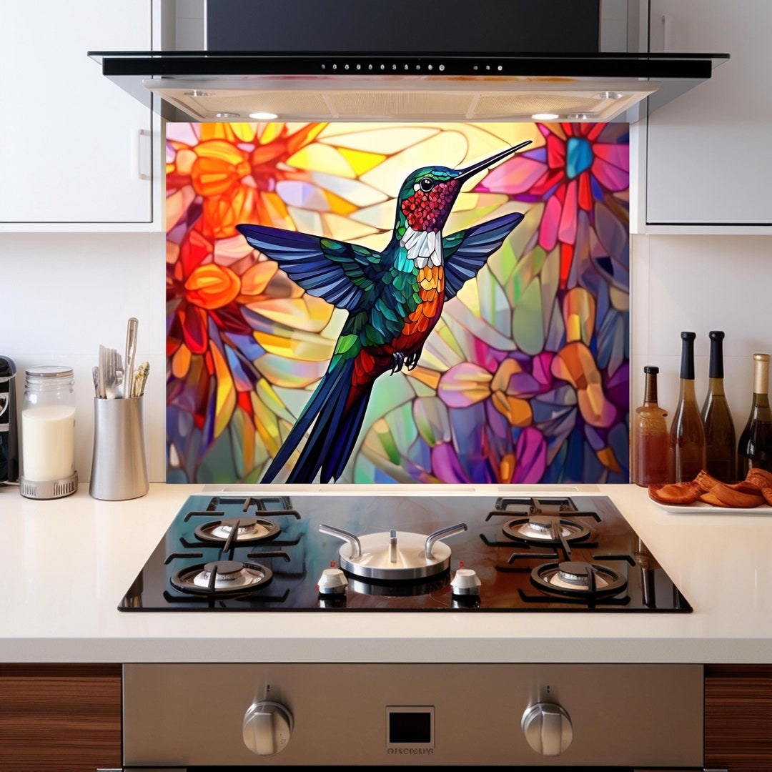 Hummingbird Stained Glass Backsplash, Sink Splashback Bird Backsplash ...