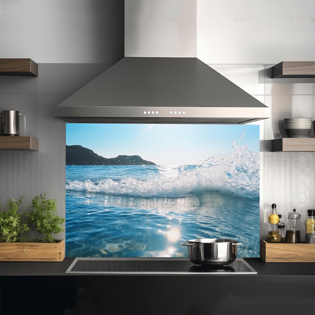 Tempered Glass Backsplash Tile-sea View Backsplash Tiles-stove ...