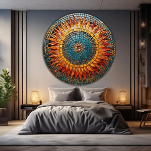 Mosaic Stained Tempered Glass Round Wall Decor, Durable Mosaic Glass ...