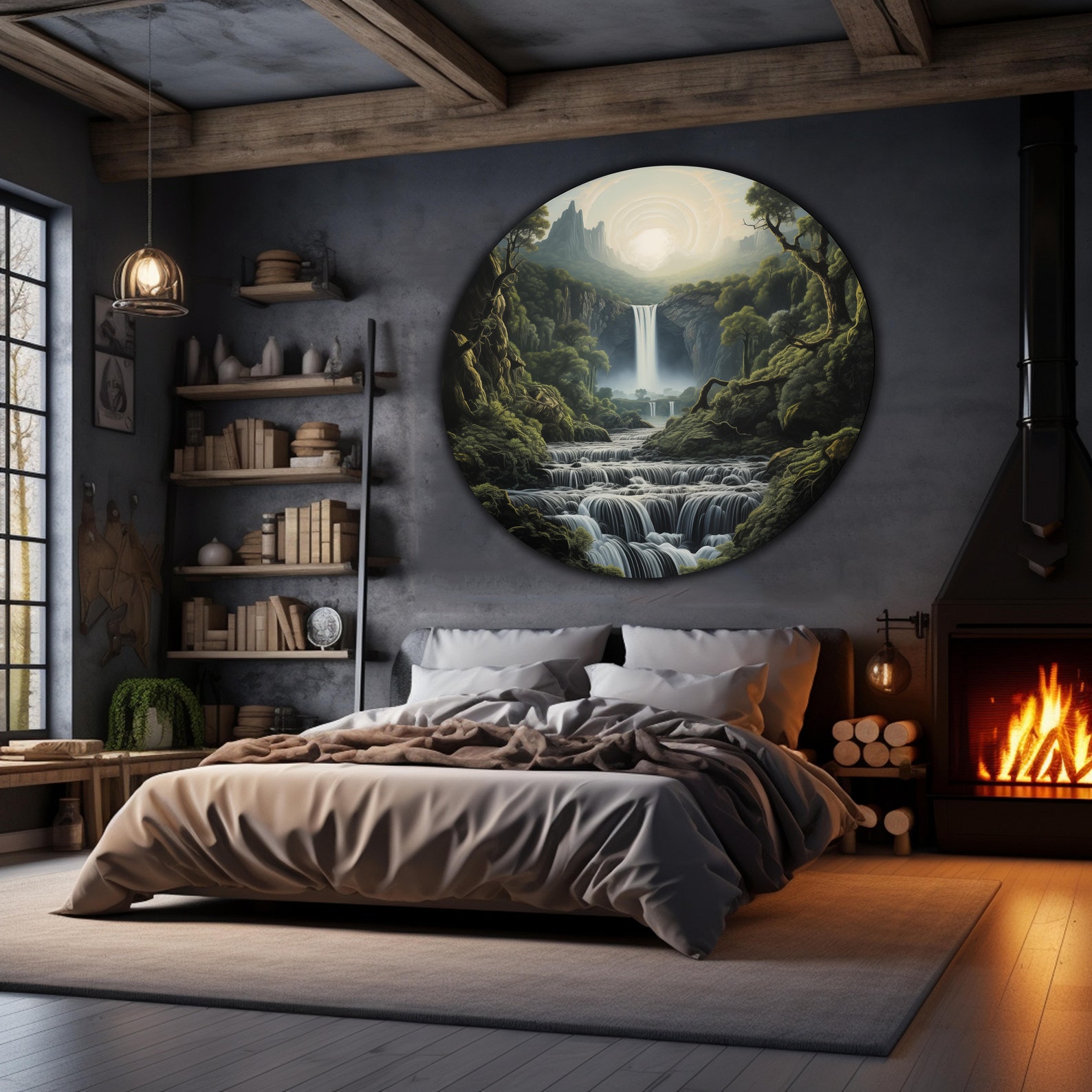 Waterfall Tempered Glass Round Wall Art, Nature Glass Printing, Large ...