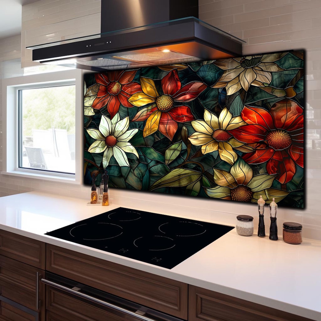 Tempered Glass Backsplash-flower Backsplash Tiles-stove Backsplash for ...