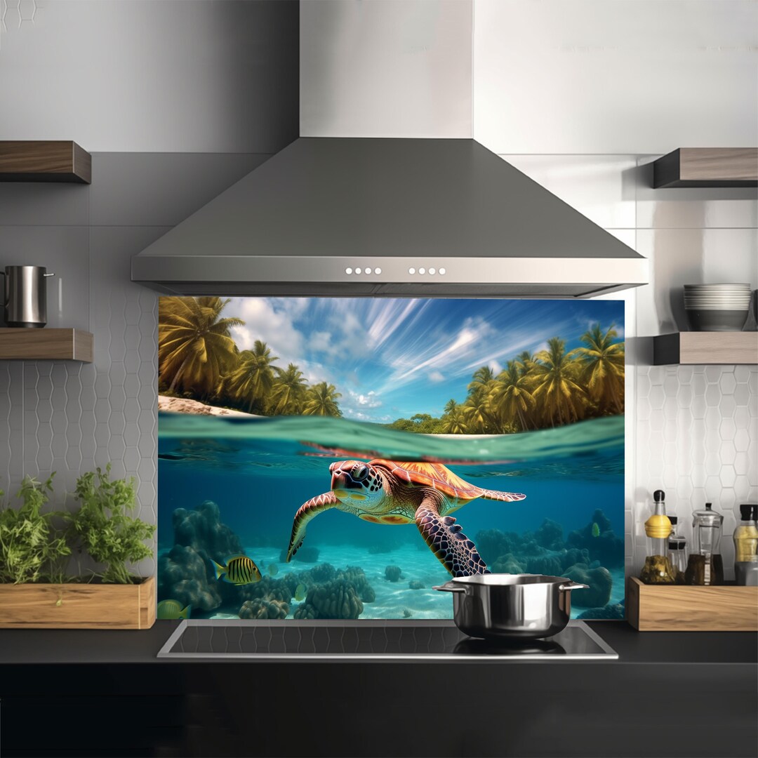 Tempered Glass Backsplash-sea Turtle Backsplash Tiles-animal Backsplash ...
