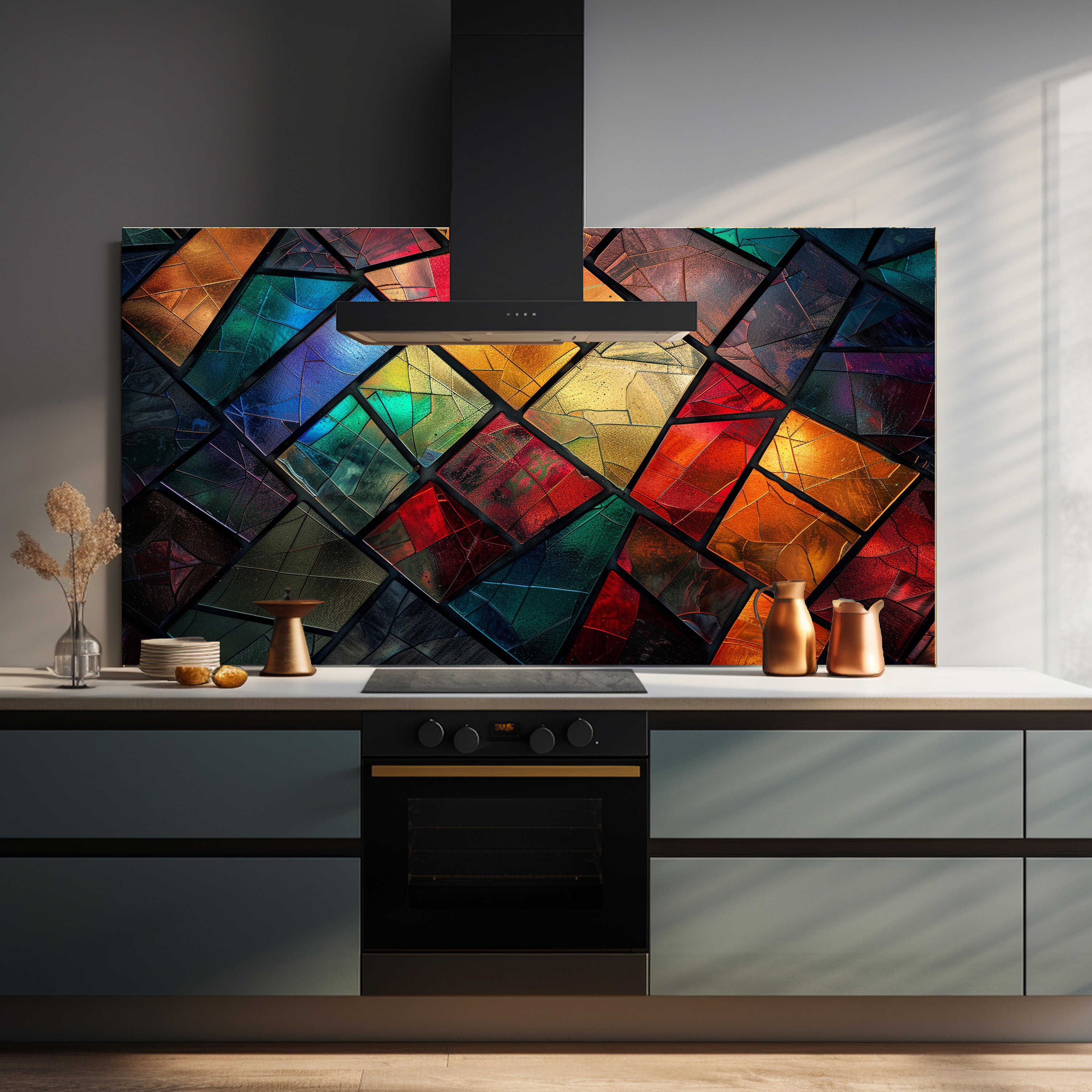 Colorful Mosaic Backsplash Tile-solid Tempered Glass Wall Protection ...