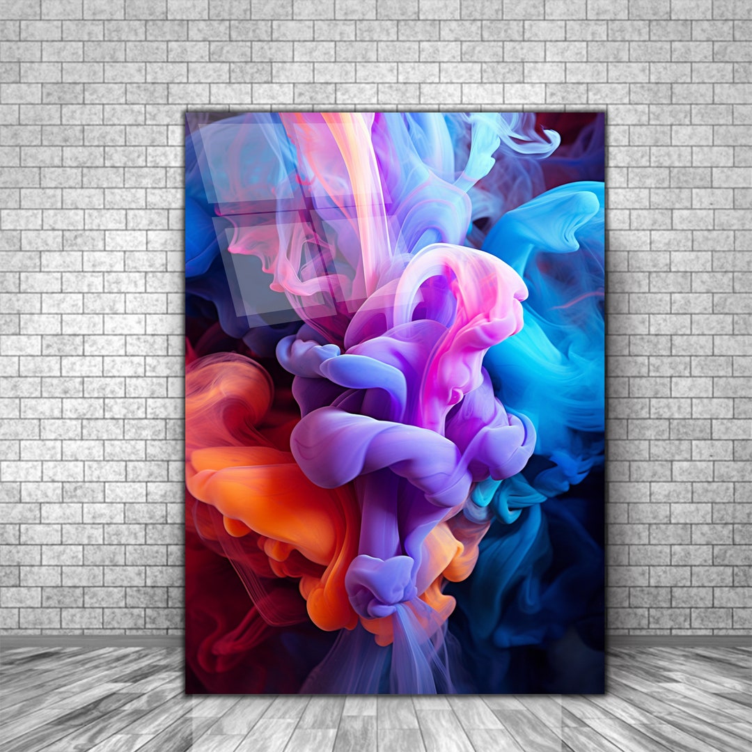 Colorful Smoke Tempered Glass Printing Decor Wall Art, Colorful Home ...