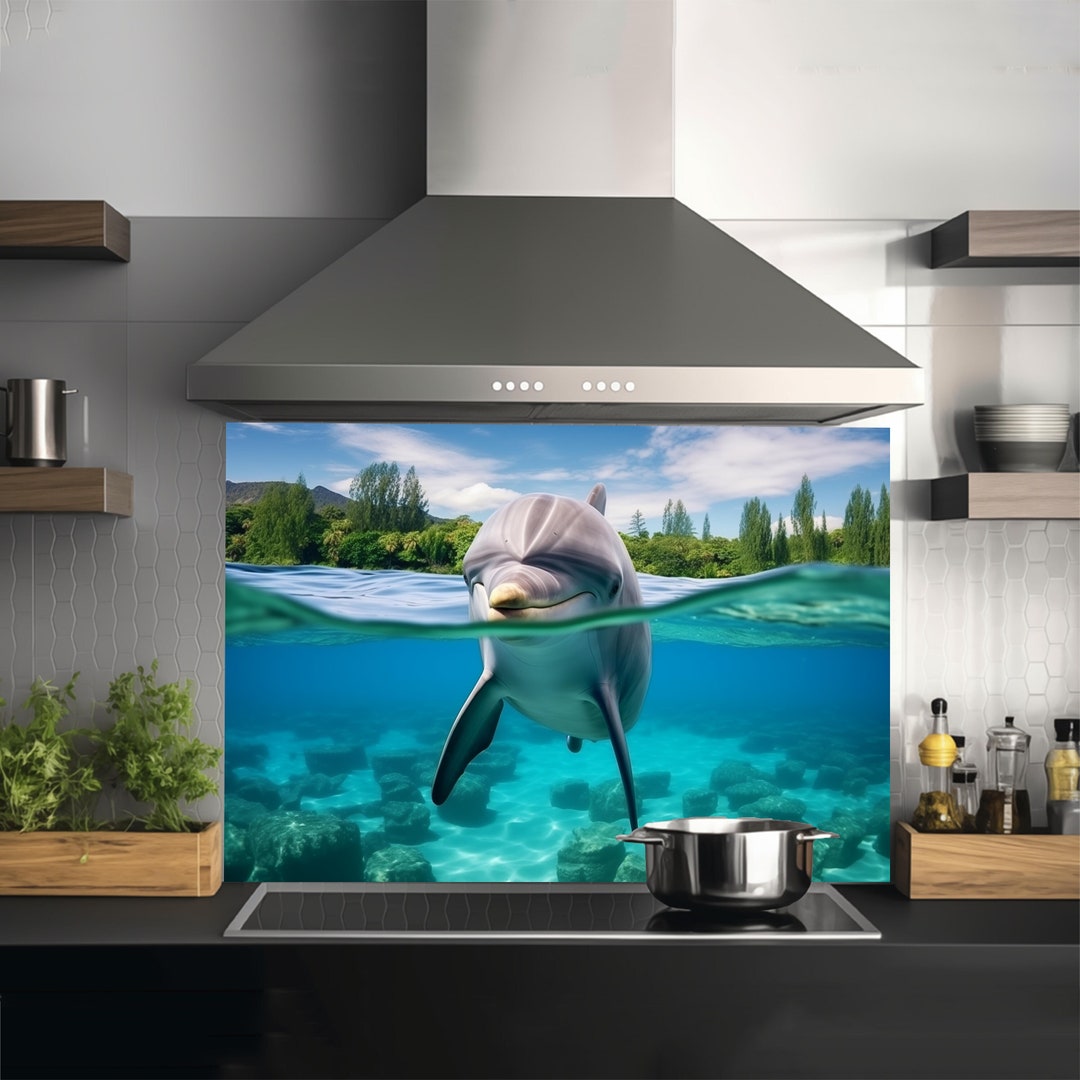 Tempered Glass Backsplash Tiles-dolphin Backsplash for Kitchen Fish ...