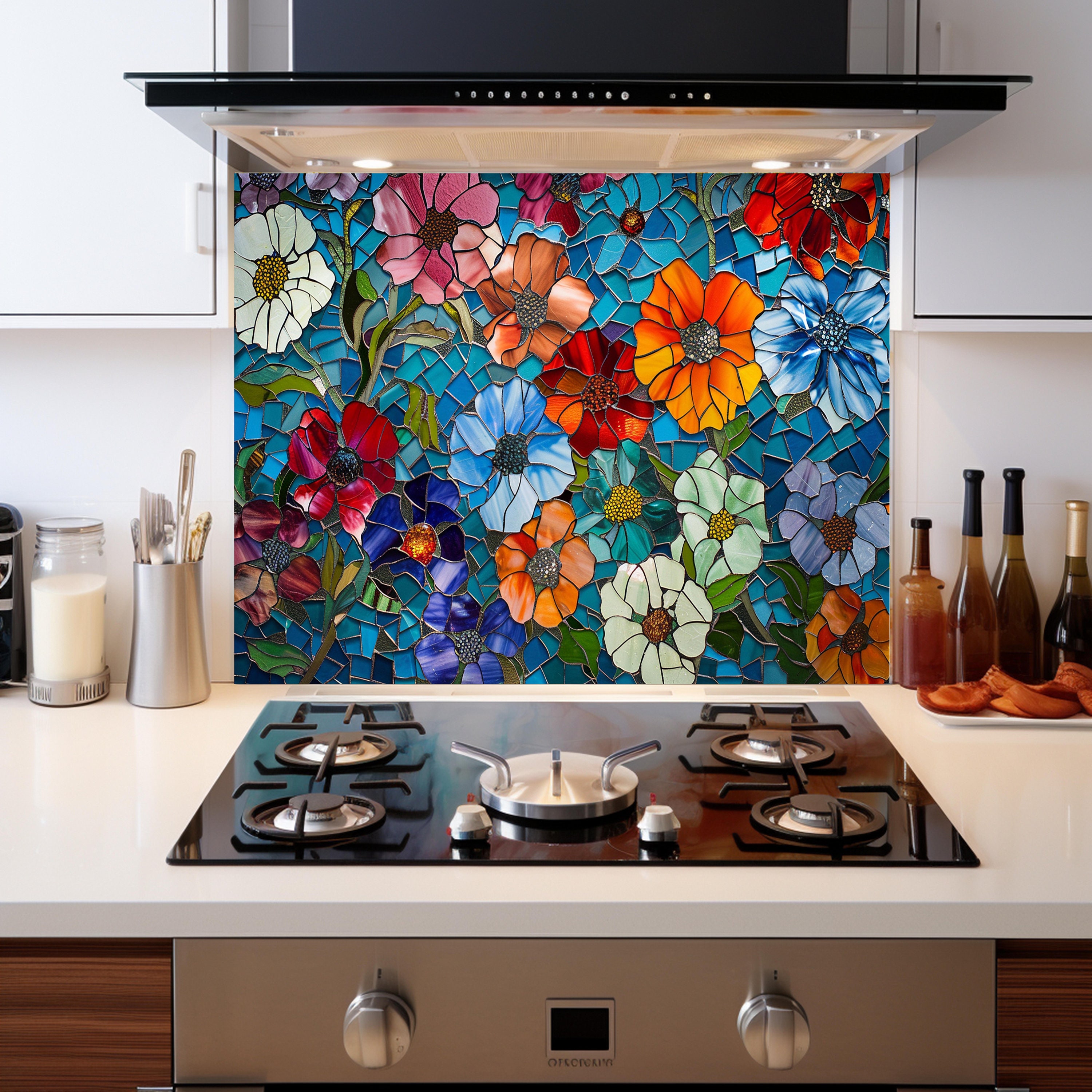Tempered Glass Backsplash-flower Backsplash Tiles-stove Backsplash for ...