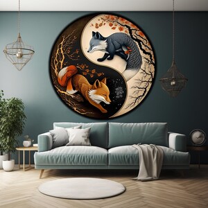 Tempered Glass Wall Art-yin Yang Magical Fox Round Wall Art Circle Wall ...