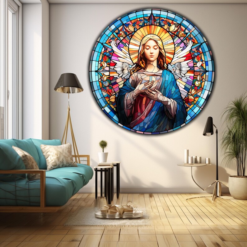 Virgin Mary Tempered Glass Wall Art, Virgin Mary Round Tempered Glass ...