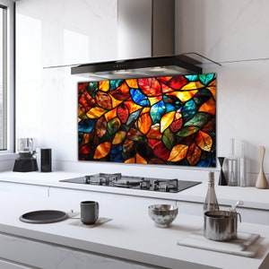 Tempered Glass Backsplash-stained Leaf Backsplash Tiles-stove Backsplash for Kitchen Stained ...