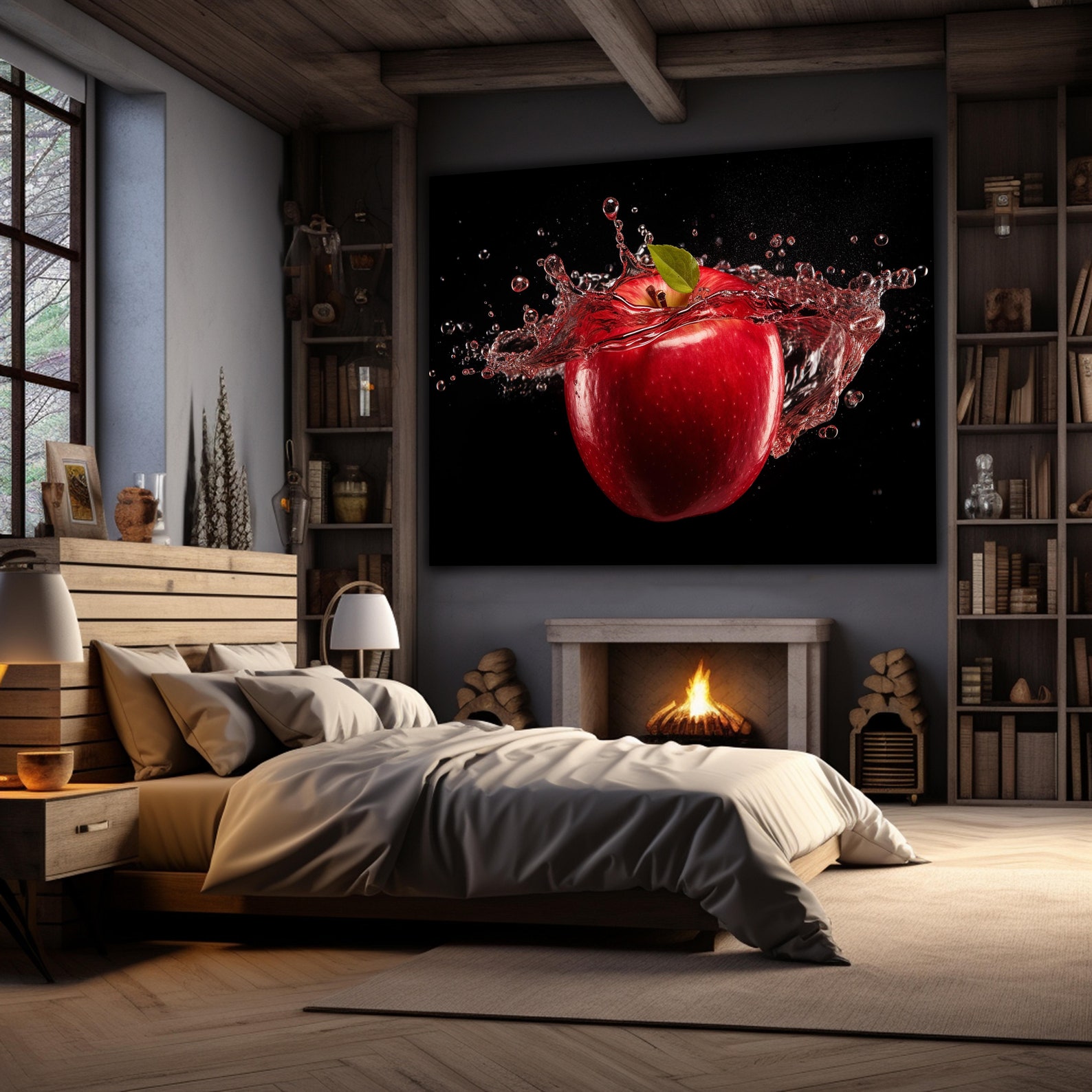 Abstract Red Apple Tempered Glass Wall Art, Fruit Glass Wall Decor ...