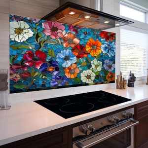Tempered Glass Backsplash-flower Backsplash Tiles-stove Backsplash for ...