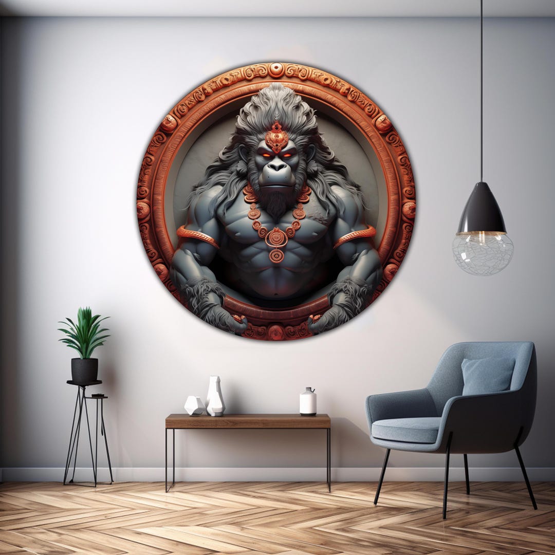 Hanuman Wall Art, Tempered Glass Wall Art, Round Glass Art, Circle Wall ...