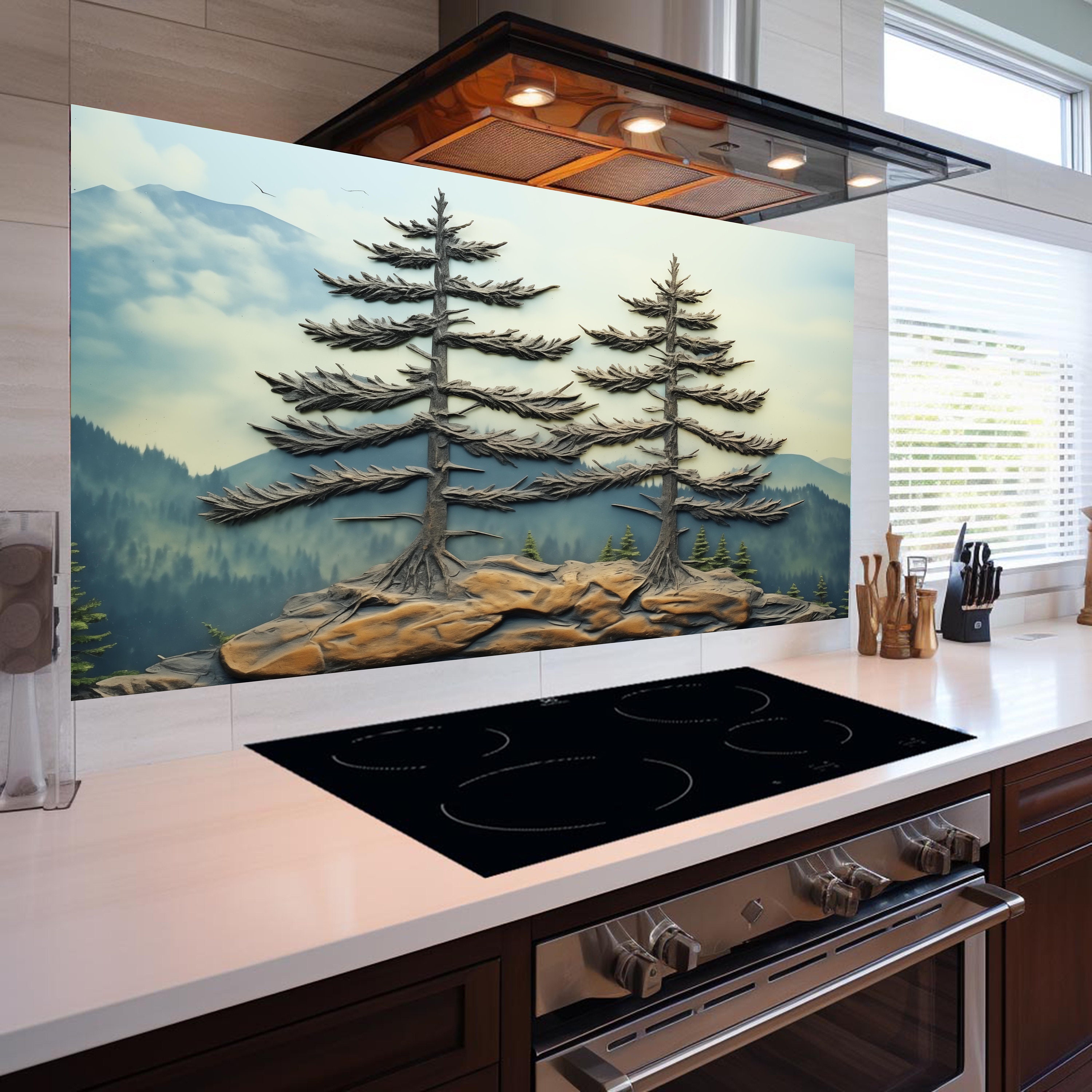 Tempered Glass Backsplash-pine Tree Backsplash Printing Tiles-metal ...
