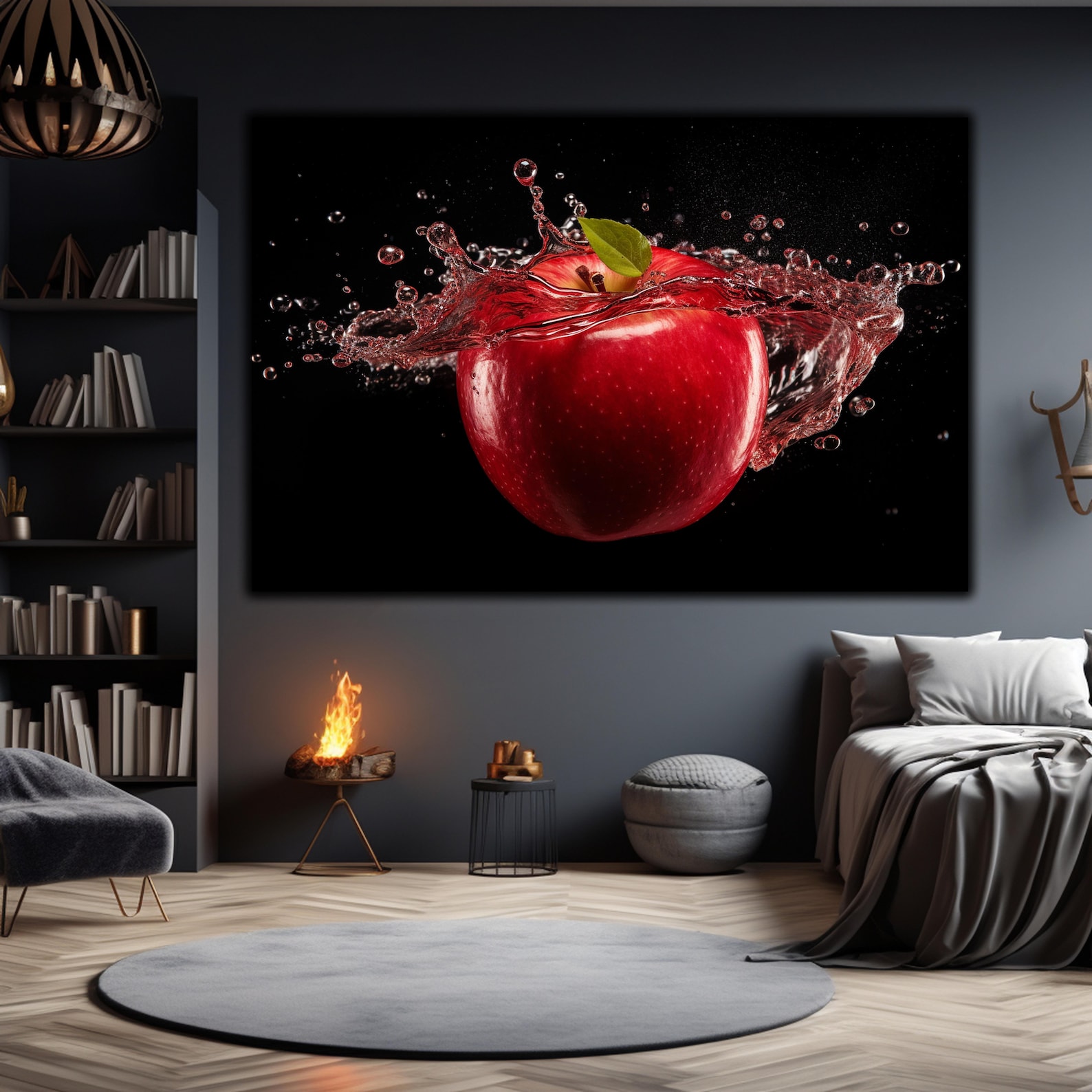 Abstract Red Apple Tempered Glass Wall Art, Fruit Glass Wall Decor ...