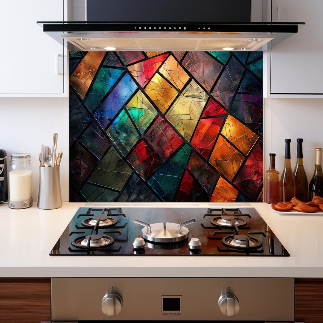 Colorful Mosaic Backsplash Tile-solid Tempered Glass Wall Protection ...