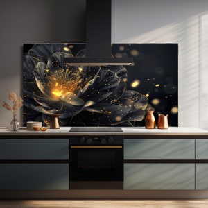 Tempered Glass Backsplash Tile-black Flower Backsplash Tiles-stove ...
