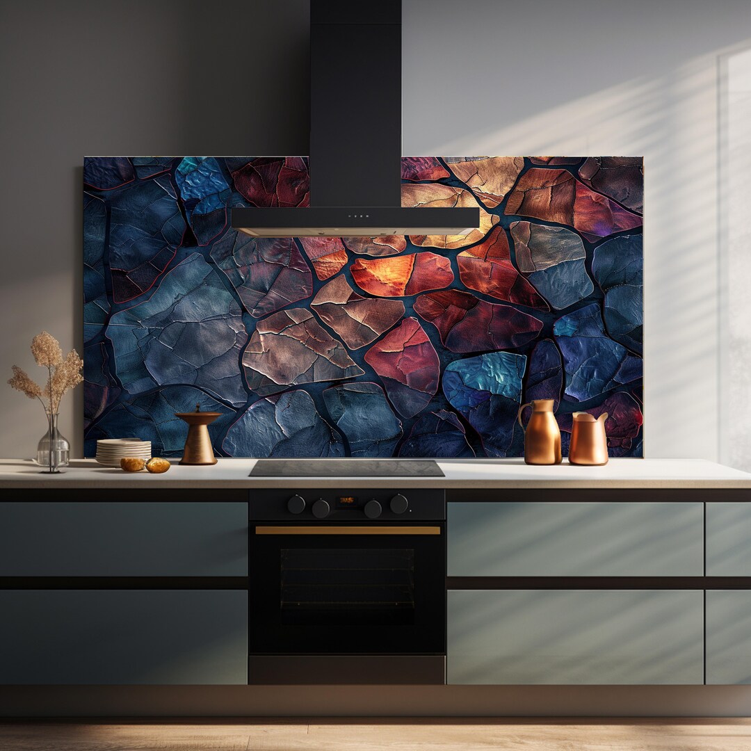 Colorful Mosaic Backsplash Tile-solid Tempered Glass Wall Protection ...
