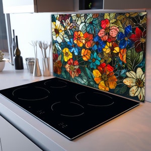 Tempered Glass Backsplash-flower Backsplash Tiles-stove Backsplash for ...
