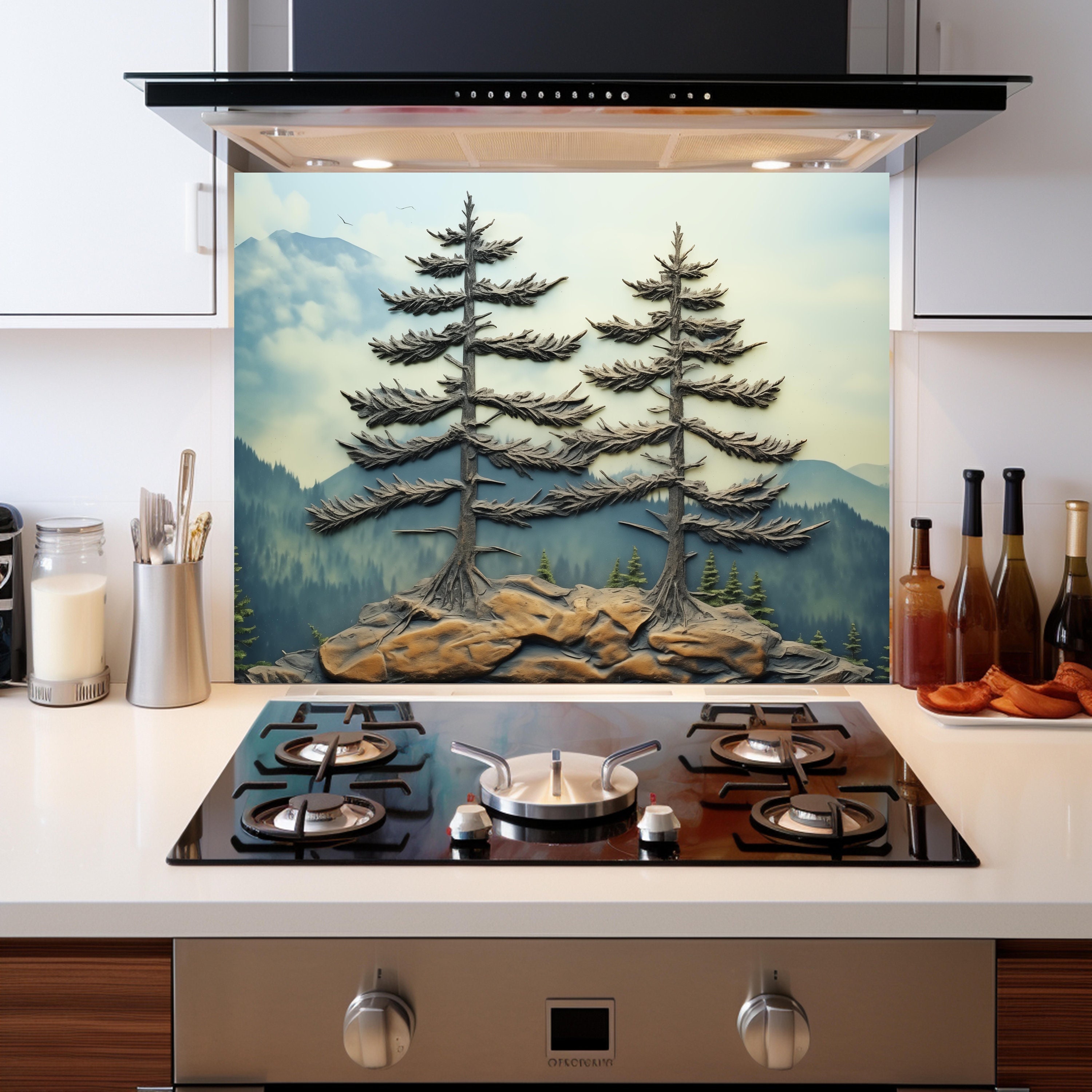 Tempered Glass Backsplash-pine Tree Backsplash Printing Tiles-metal ...