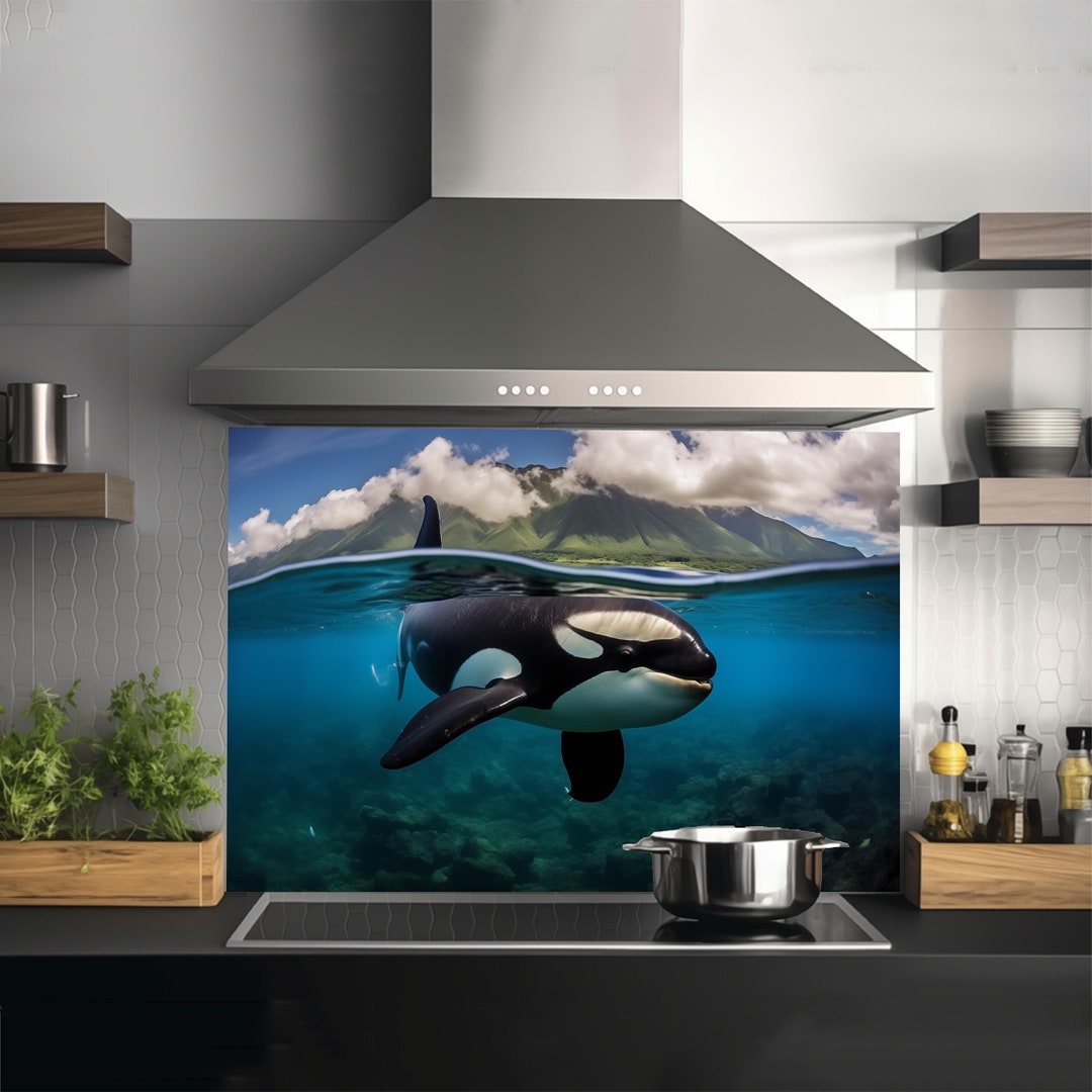 Tempered Glass Backsplash-whale Backsplash for Kitchen Splashback Stove ...