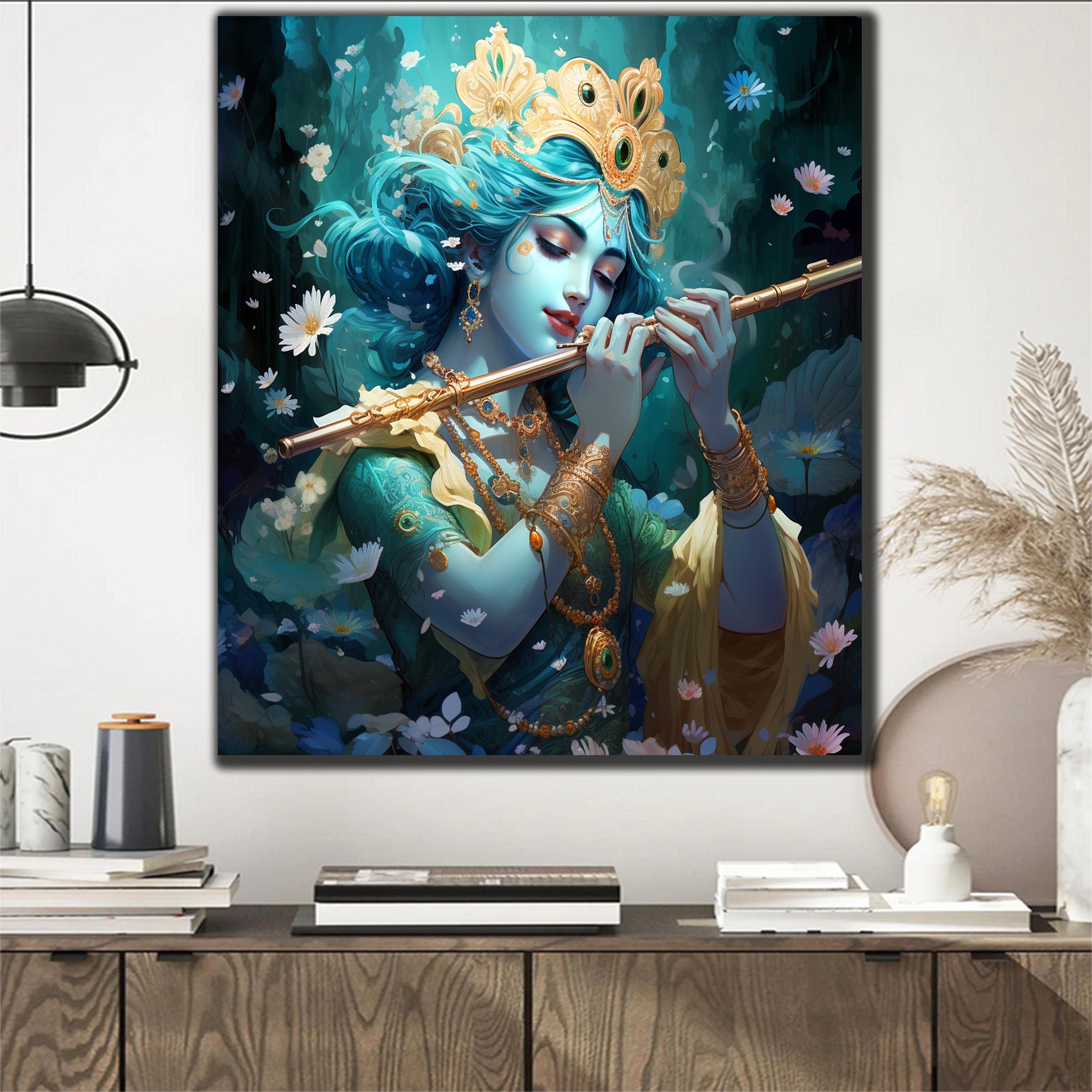 Tempered Glass Wall Art | Hindu God Krishna Wall Art | Large Wall Decor ...