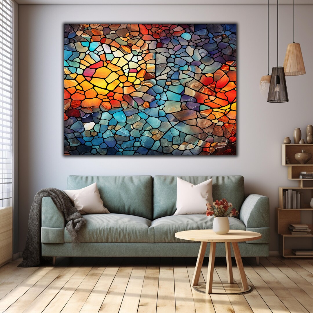 Stained Mosaic Tempered Glass Design Wall Art, Extra Large Wall Art ...