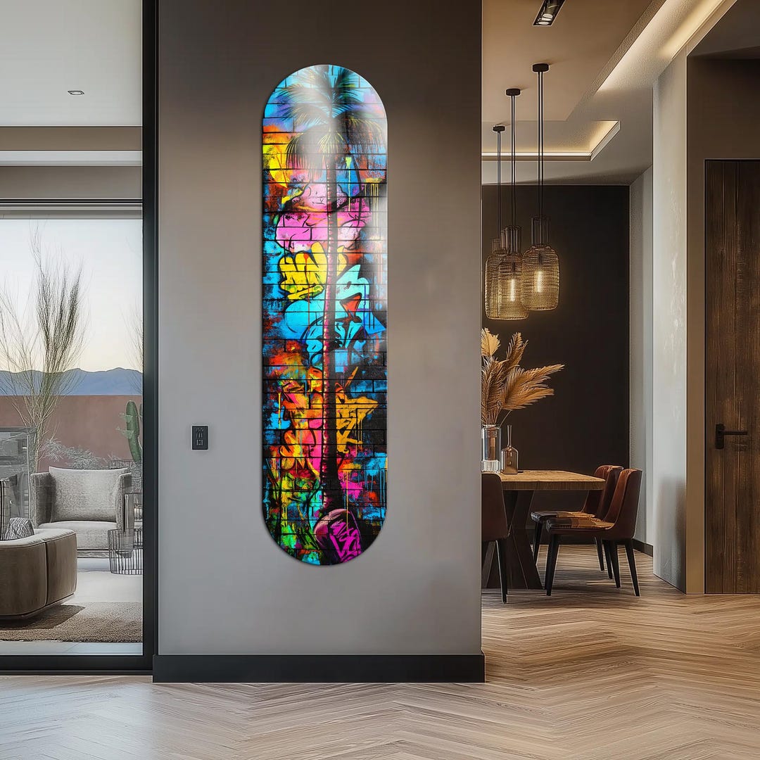 Graffiti Palm Skateboard Design Tempered Glass UV Print Wall Art ...
