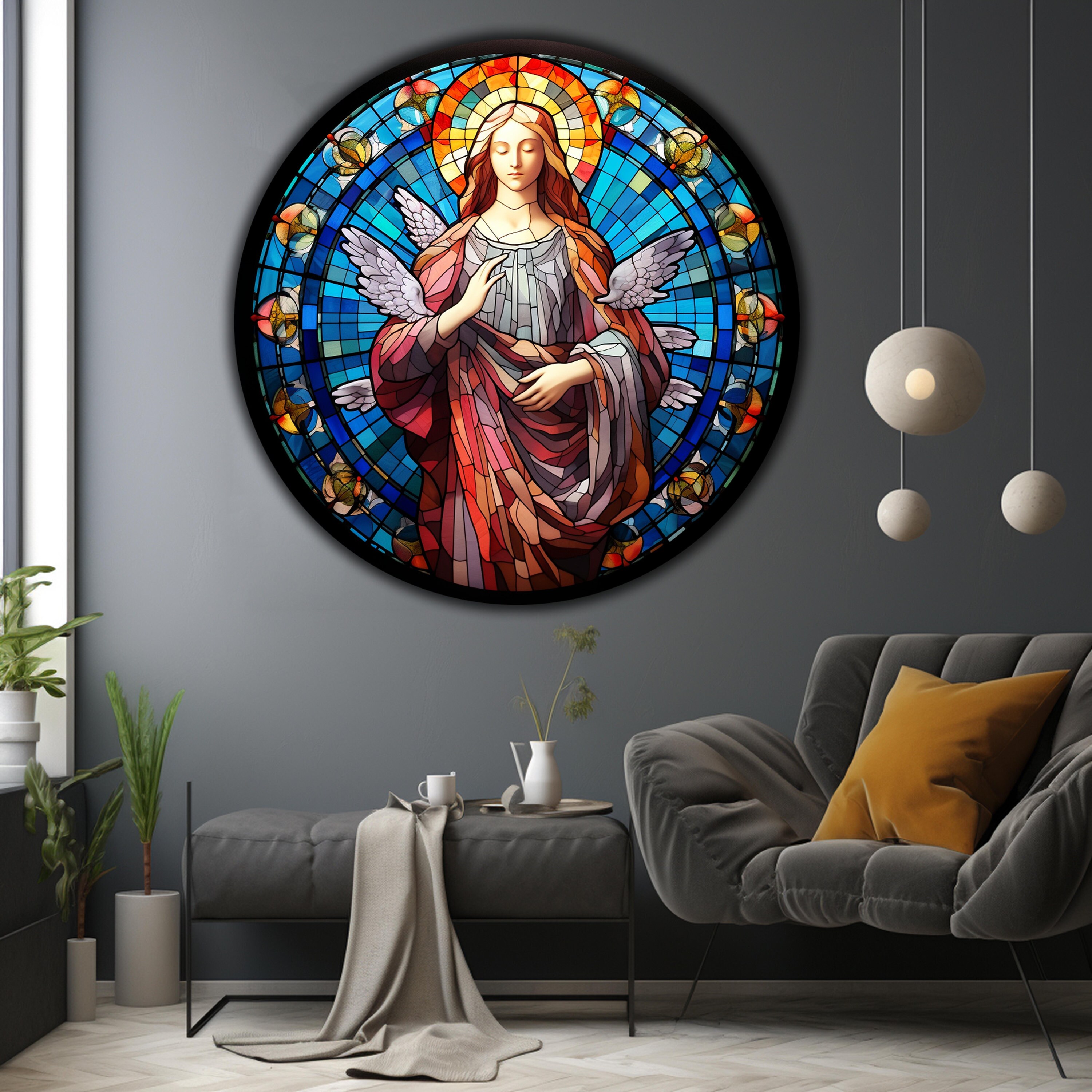 Virgin Mary Tempered Glass Wall Art Virgin Mary Round - Etsy