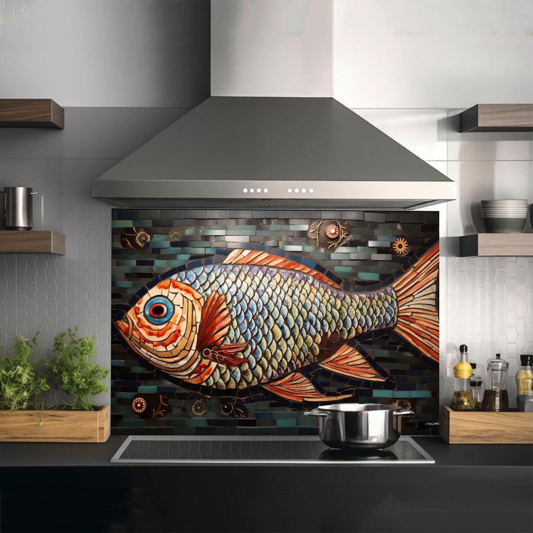 Fish Tempered Glass Backsplash Mosaic Fish Backsplash for Kitchen ...