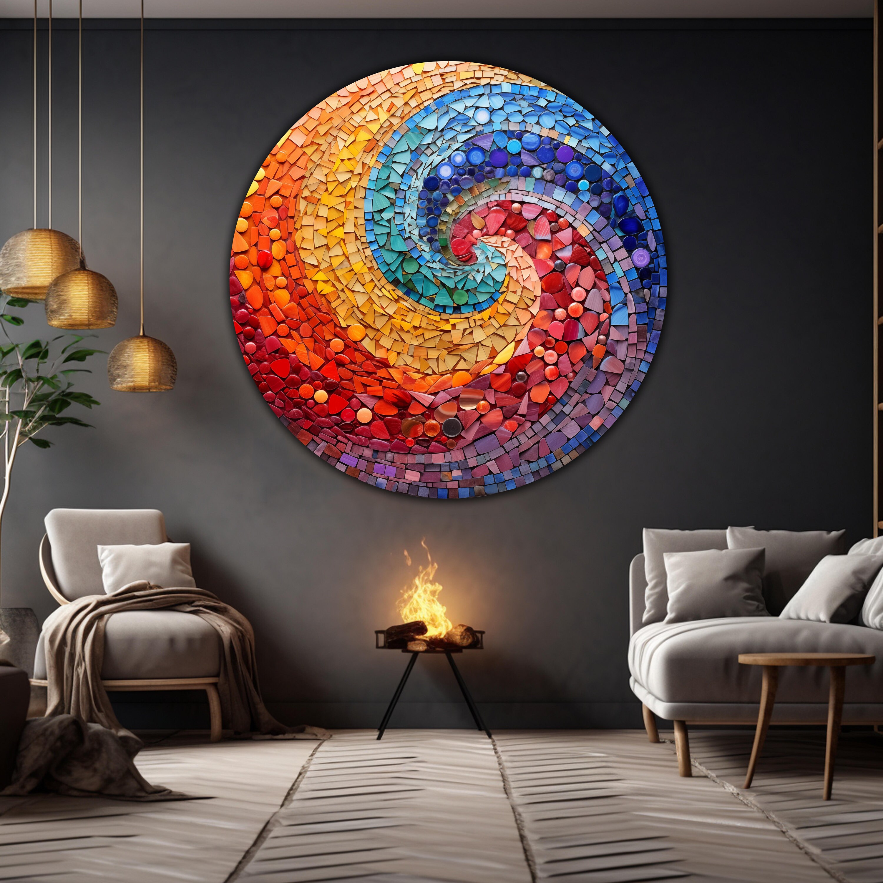 Colorful Mosaic Sipral Tempered Glass Round Wall Decor Art,sipral ...