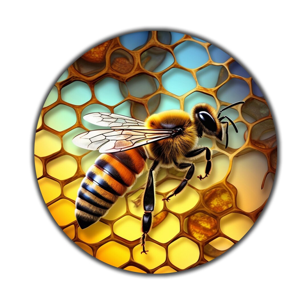 Stained Bee Tempered Glass Round Wall Art, Stained Kids Room Round Wall ...
