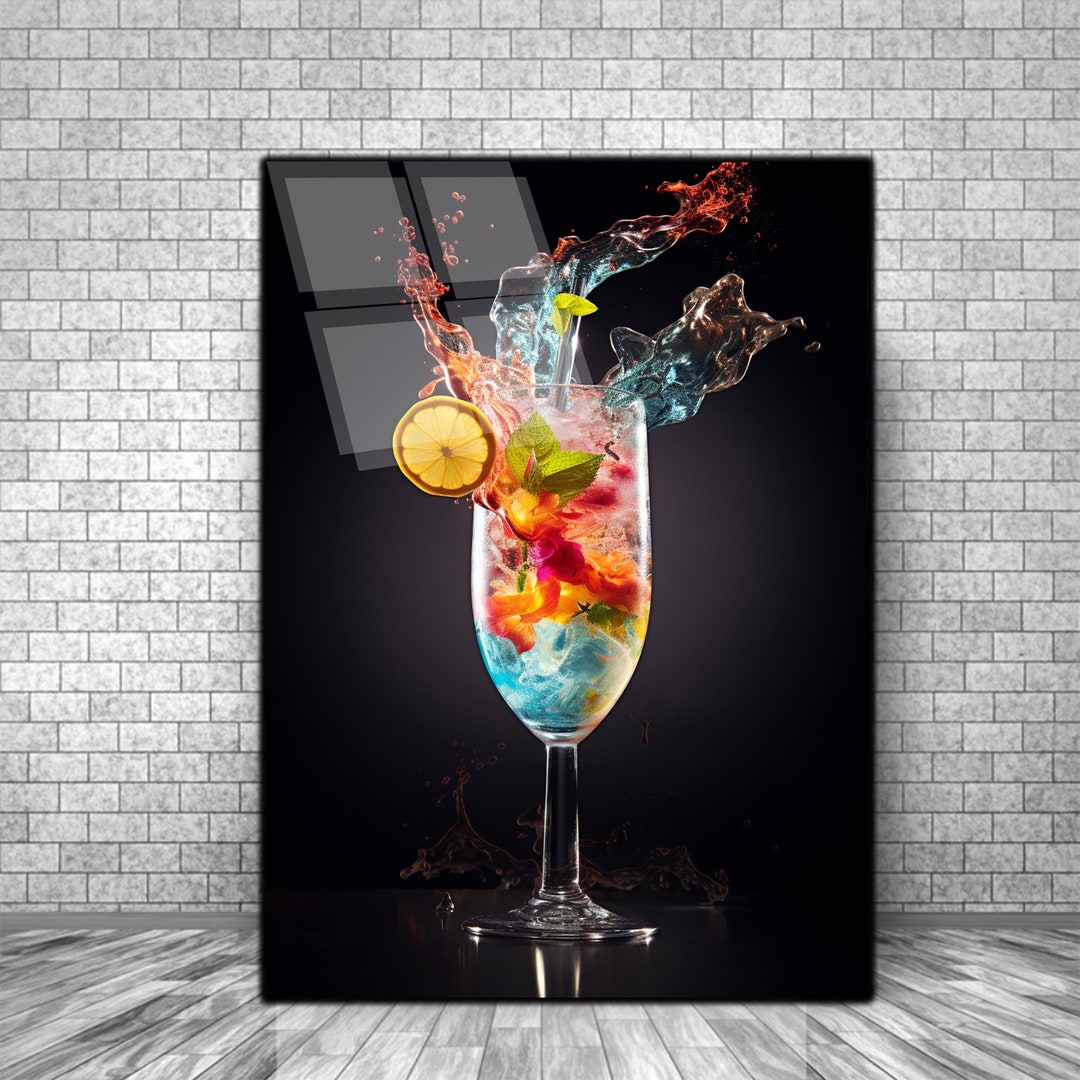 Cool Drink Tempered Glass Wall Art-wall Decor-cool Art Drinks Decor ...