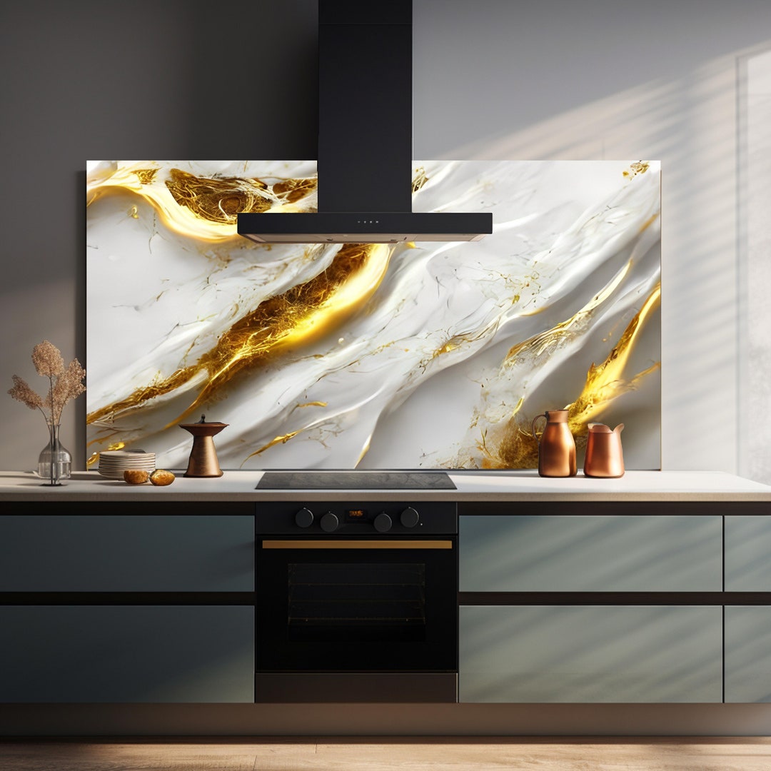 Marble Kitchen Glass Splashback-tempered Glass Backsplash Tile Kitchen ...