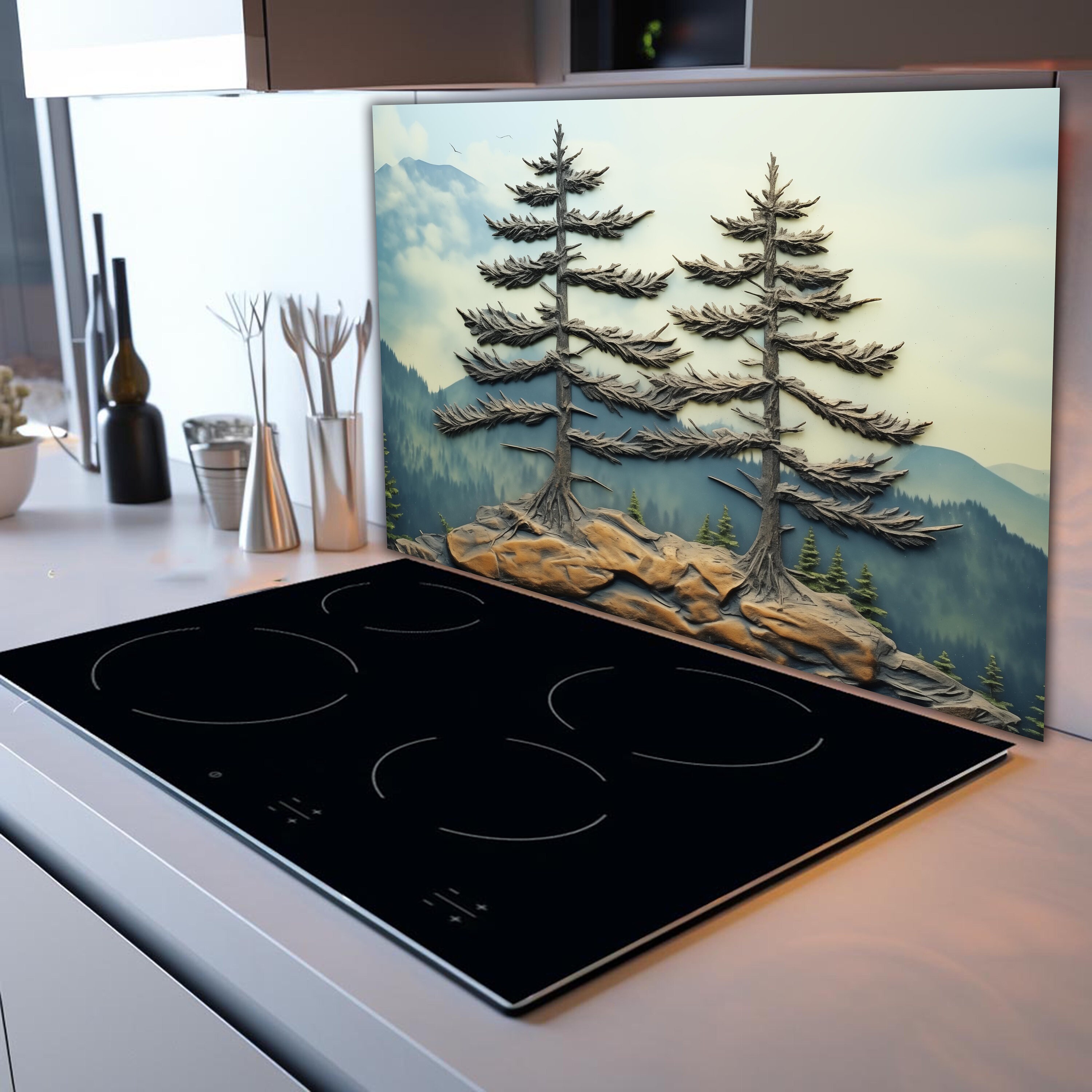 Tempered Glass Backsplash-pine Tree Backsplash Printing Tiles-metal ...