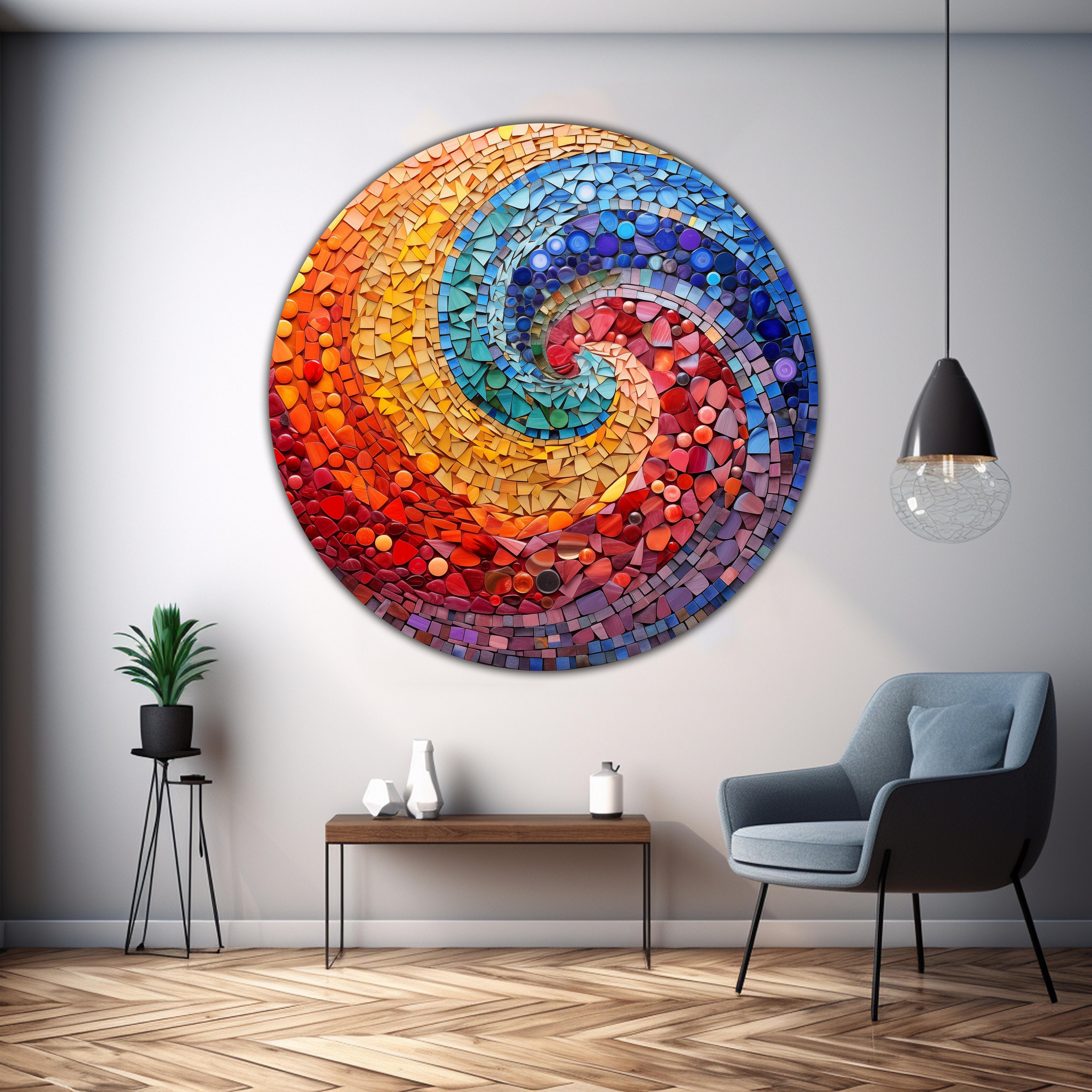 Colorful Mosaic Sipral Tempered Glass Round Wall Decor Art,sipral ...