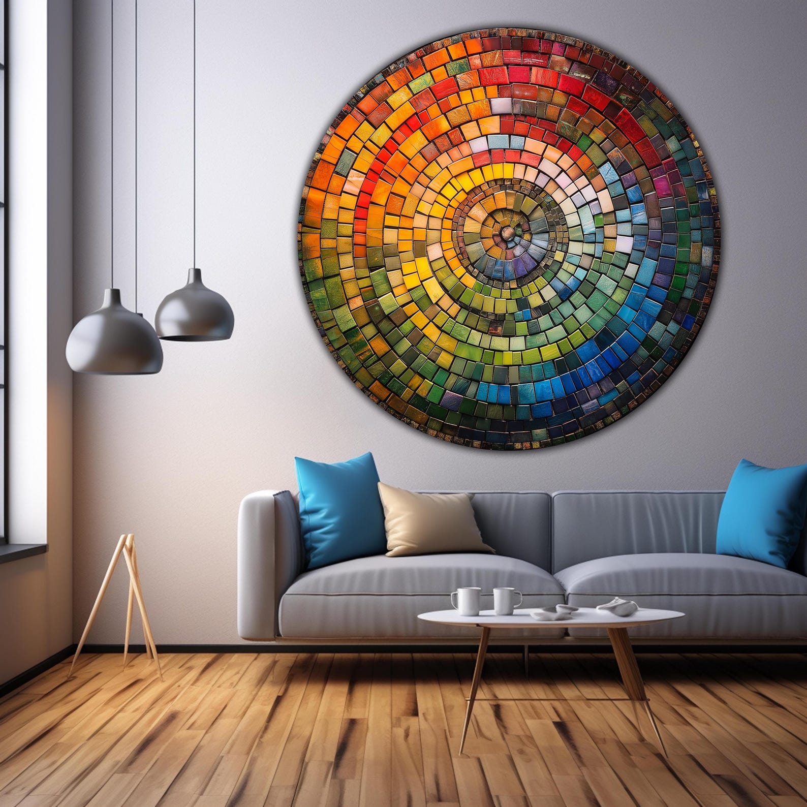 Colorful Mosaic Stained Tempered Glass Round Wall Decor Art, Durable ...