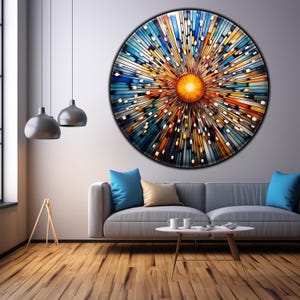 Round Tempered Glass Wall Art-stained Glass Circle Decor-abstract Glass ...