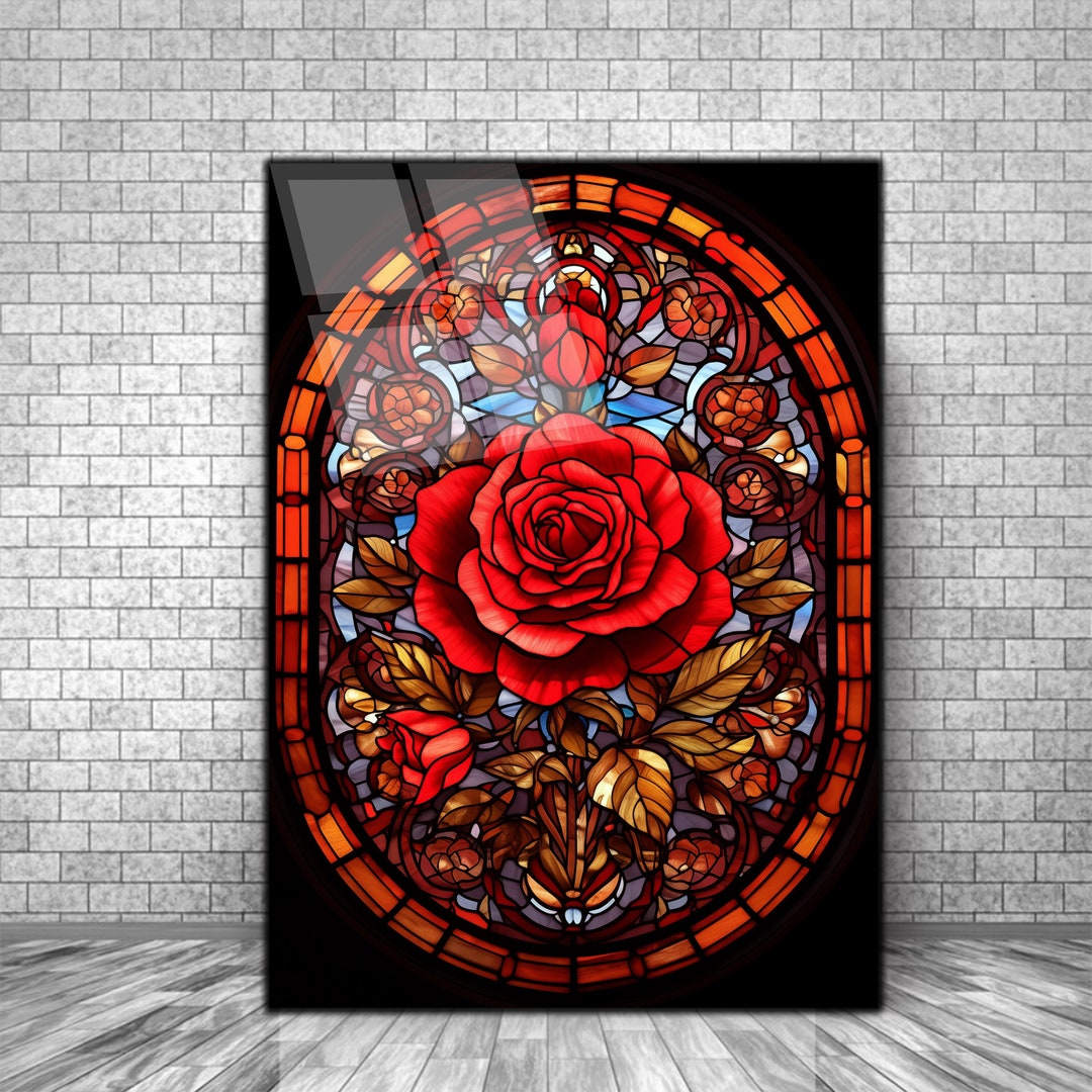 Stained Rose Glass Wall Decor Art Work, Stain Glass Rose Window Wall ...