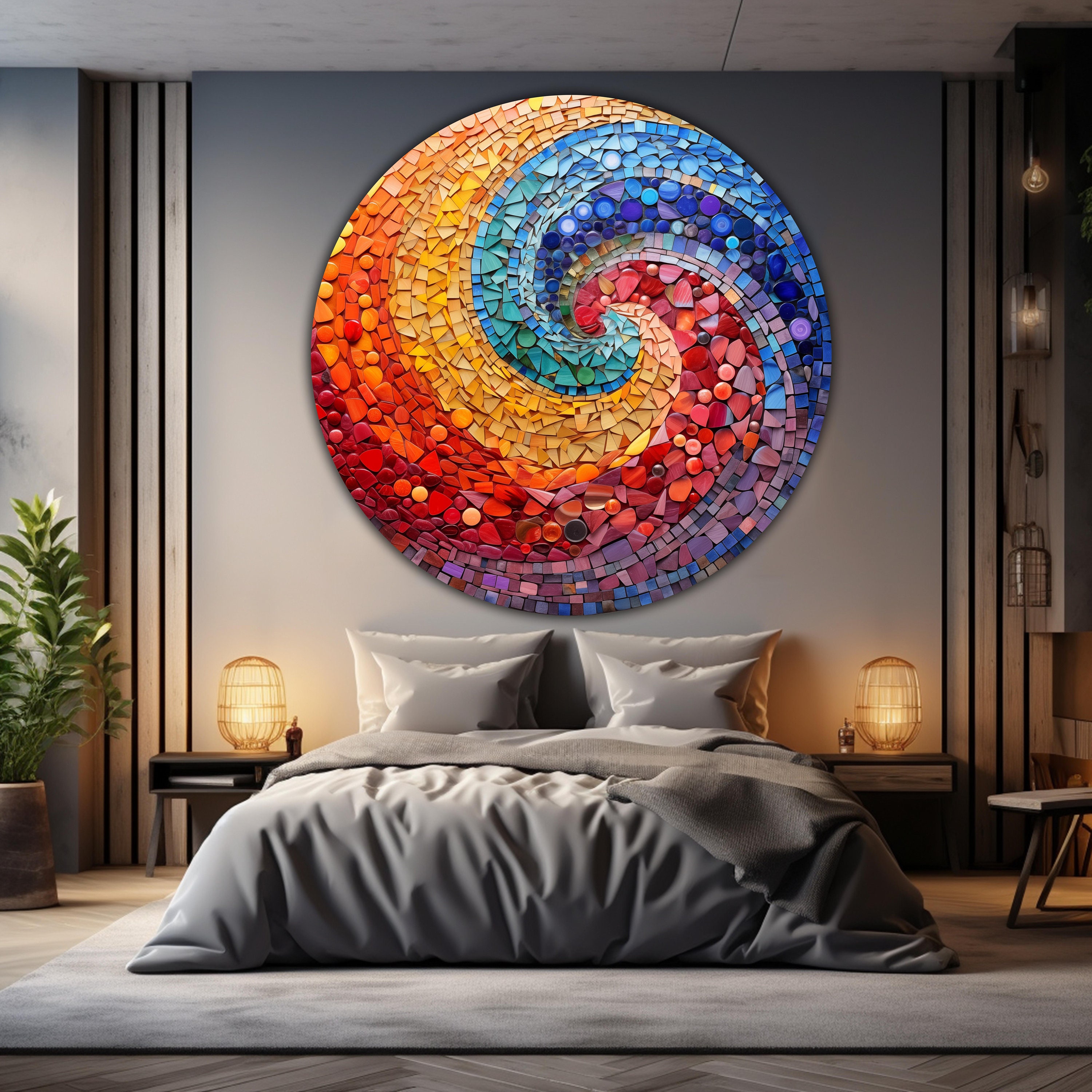 Colorful Mosaic Sipral Tempered Glass Round Wall Decor Art,sipral ...