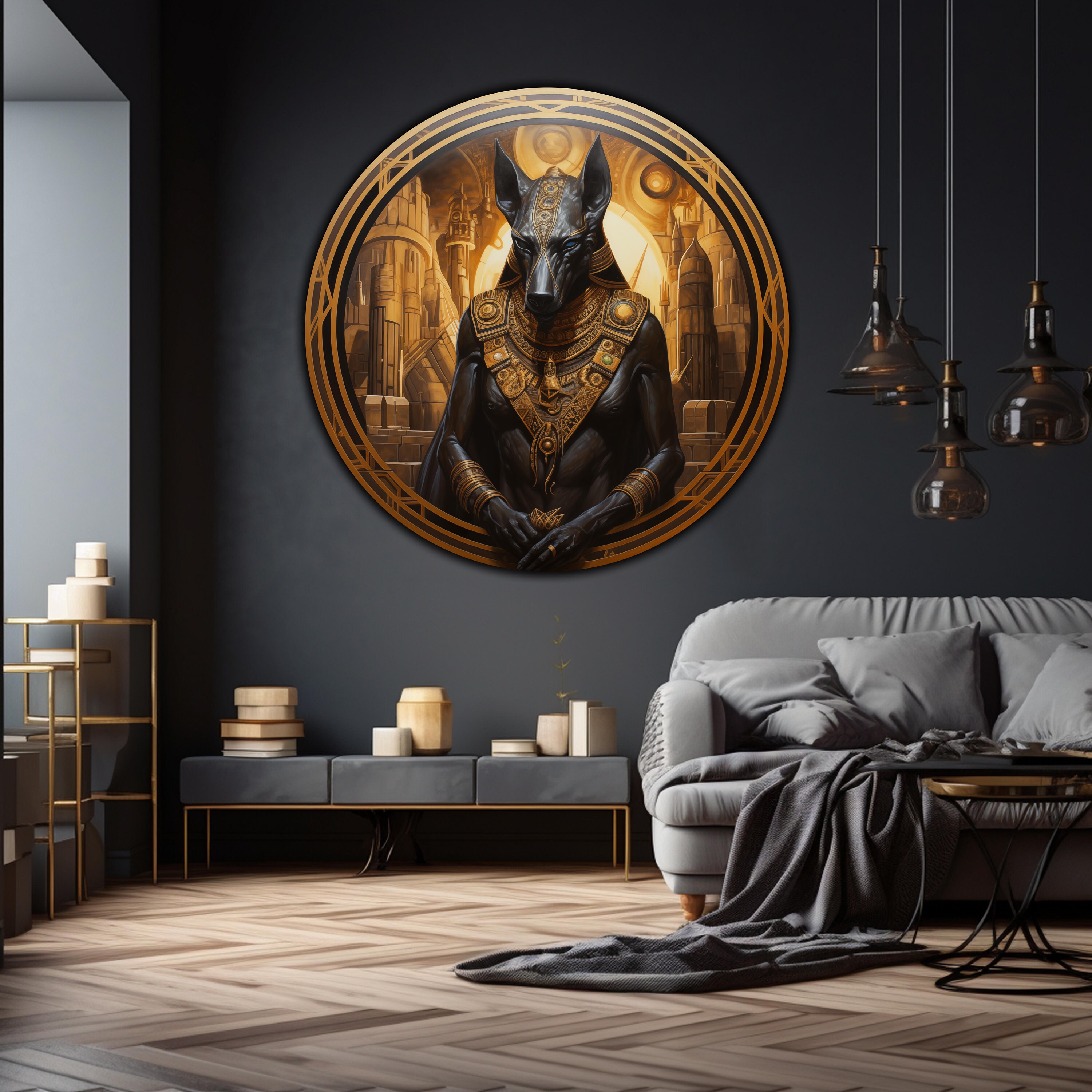 Anubis Tempered Glass Round Wall Decor Art, Egyptian Gods, Ancient ...