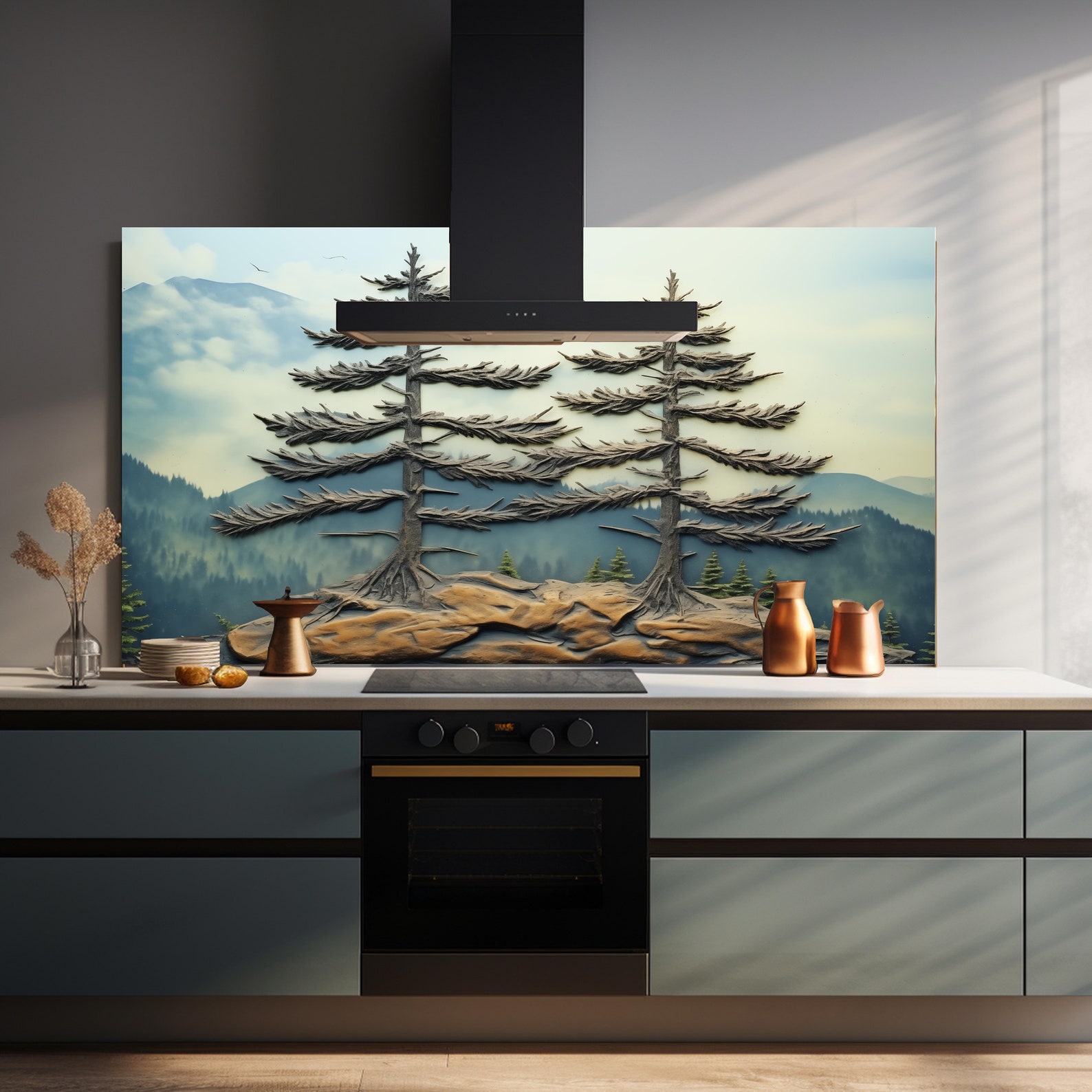 Tempered Glass Backsplash-pine Tree Backsplash Printing Tiles-metal ...