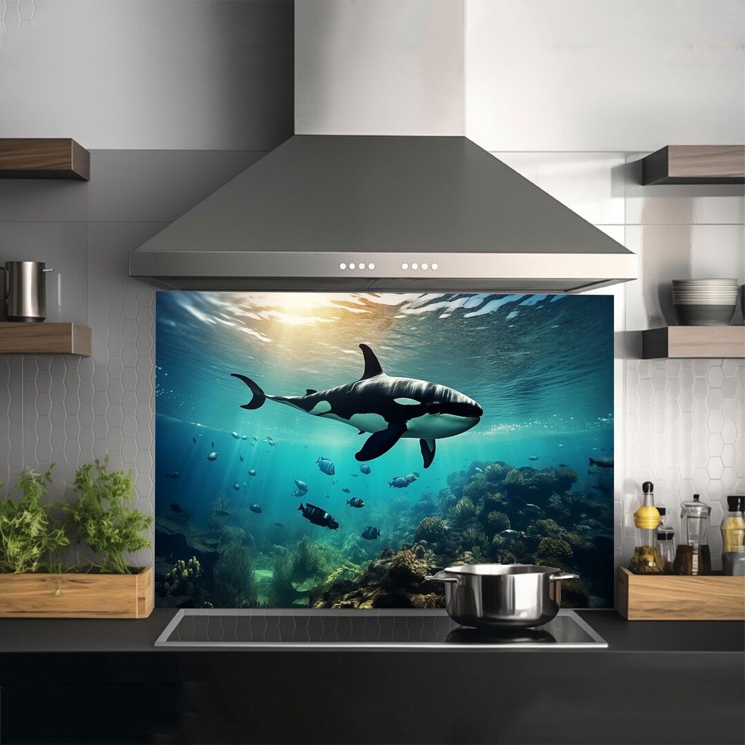 Tempered Glass Backsplash-whale Backsplash for Kitchen Splashback Stove ...