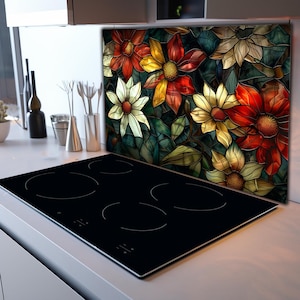 Tempered Glass Backsplash-flower Backsplash Tiles-stove Backsplash for ...