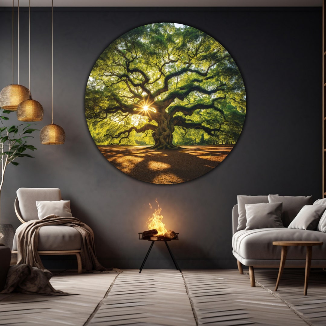 Angel Oak Tree Tempered Glass Round Print Wall Art, Extra Large Wall ...