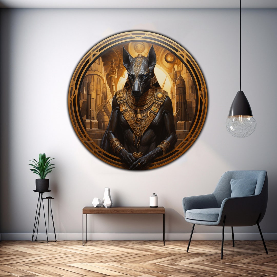 Anubis Tempered Glass Round Wall Decor Art, Egyptian Gods, Ancient Egypt Print, Anubis Ancient ...